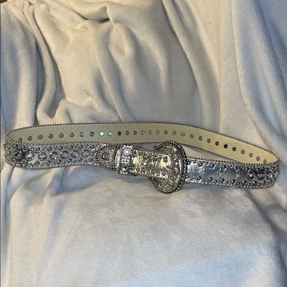 Accessories | Rhinestone Encrusted Silver Belt 44 | Poshmark